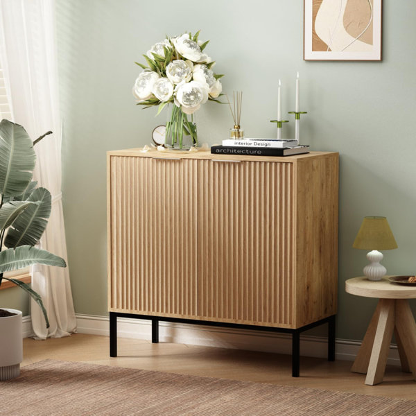 Ebern Designs 32'' Fluted Cabinet Sideboard with Storage, 2 Wave-Textured Doors, Adjustable ...